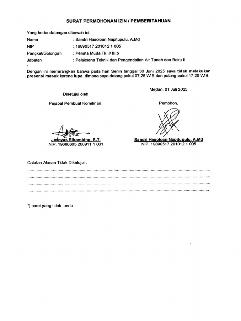 Surat Lupa Absen 30 Juni 2025 | PDF