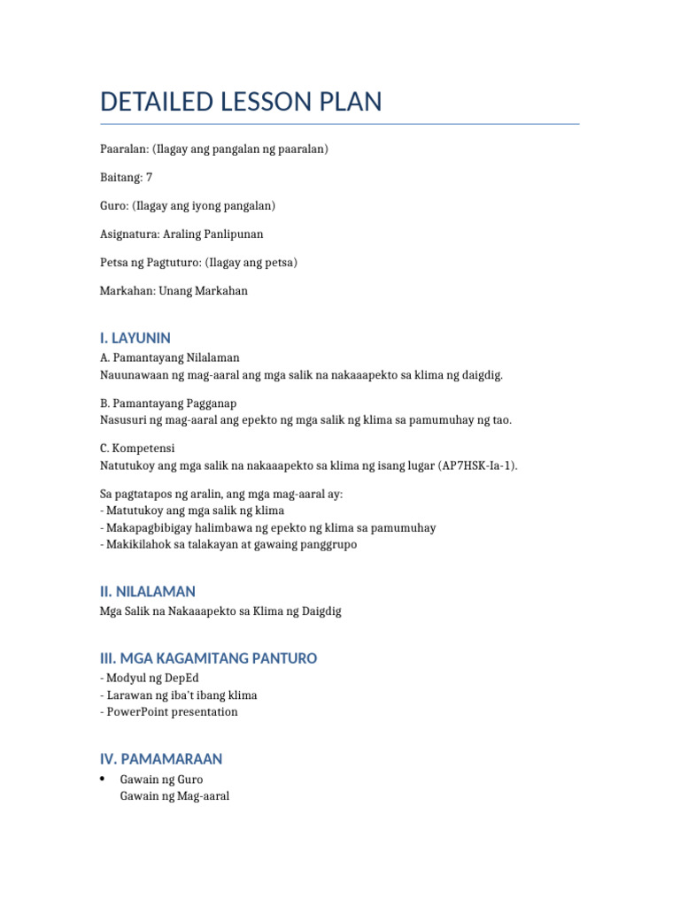 Tagalog Detailed Lesson Plan AP | PDF