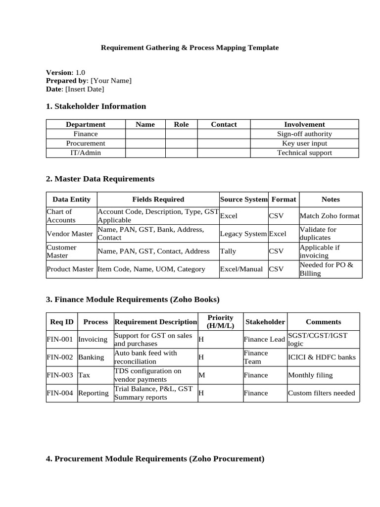 Requirement Gathering Template | PDF | Invoice | Computing