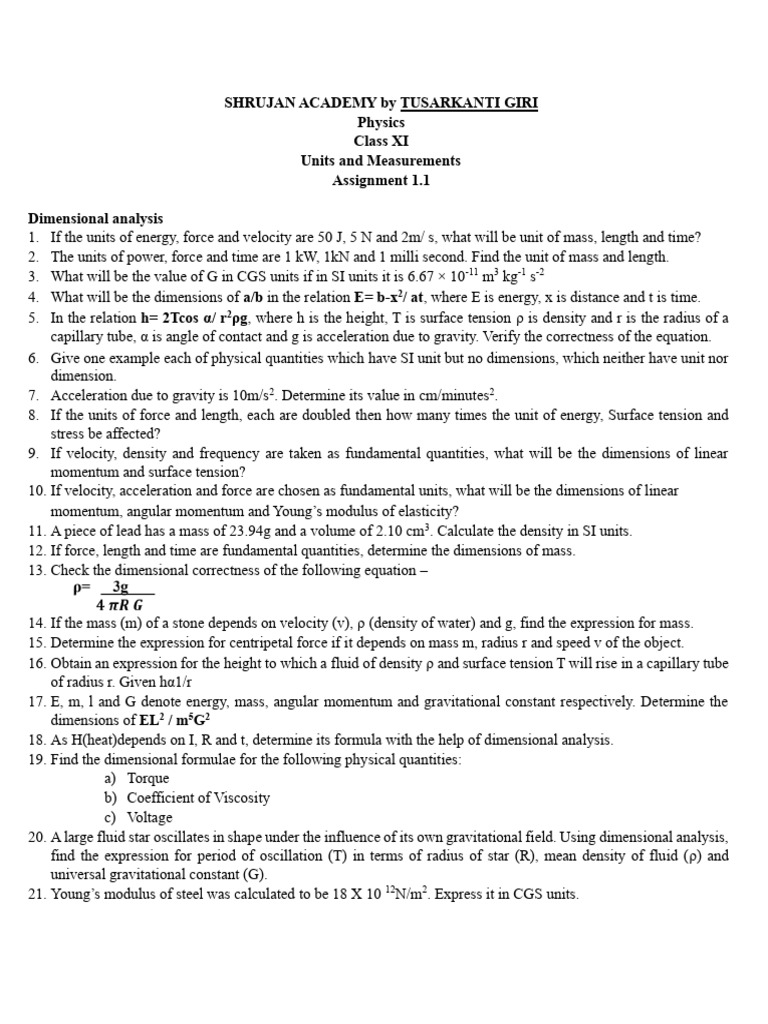 Physics Assignment: Dimensional Analysis | PDF | Force | Momentum