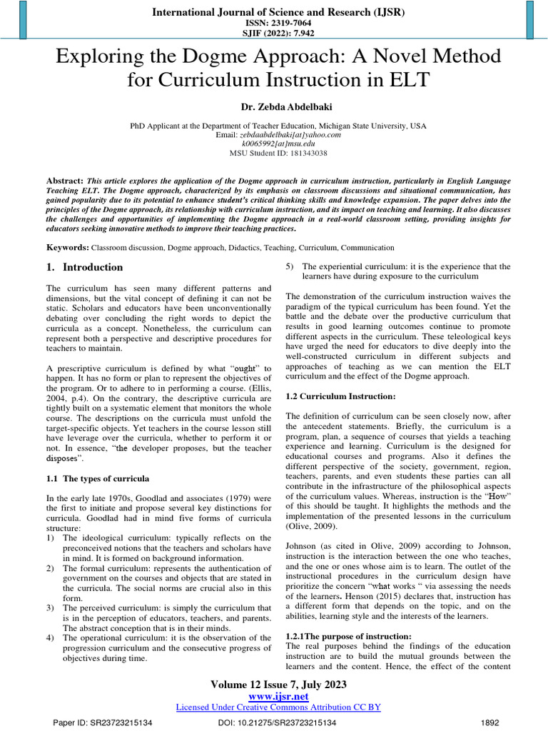 Exploring The Dogme Approach A Novel Met | PDF | Curriculum | Learning