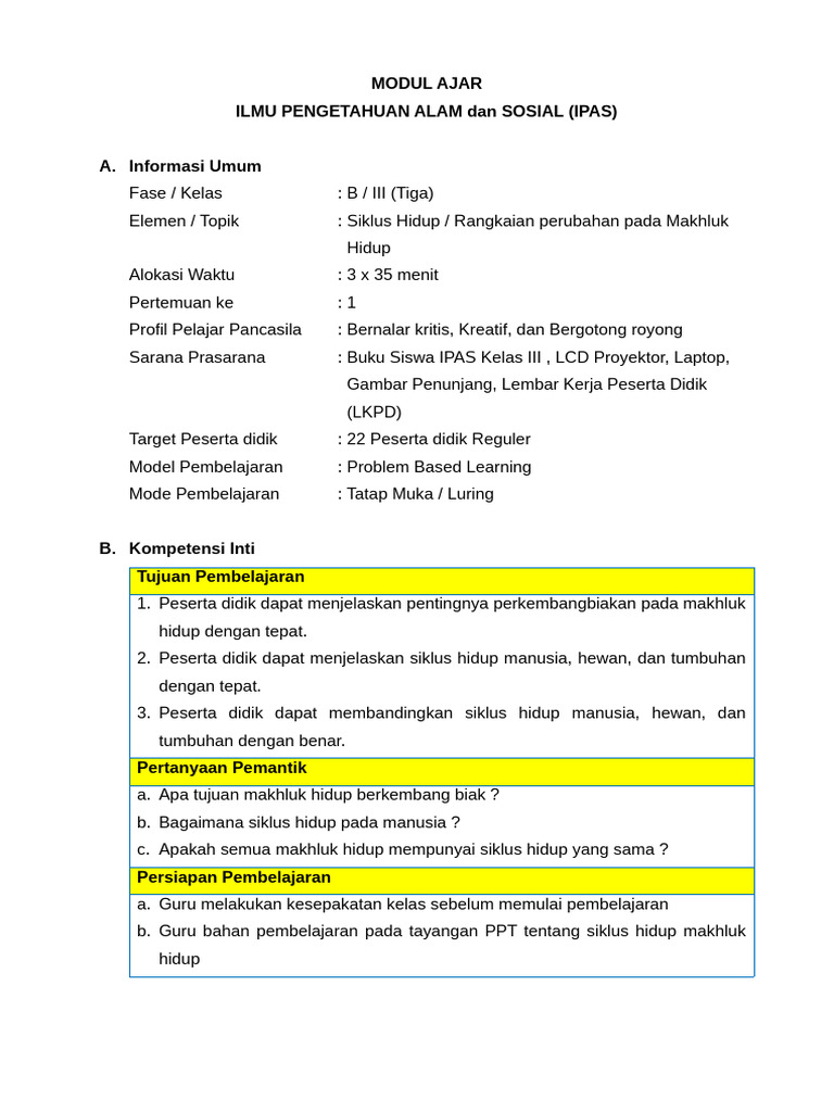 Modul Ajar Ipas Integrasi Kelas 3 | PDF