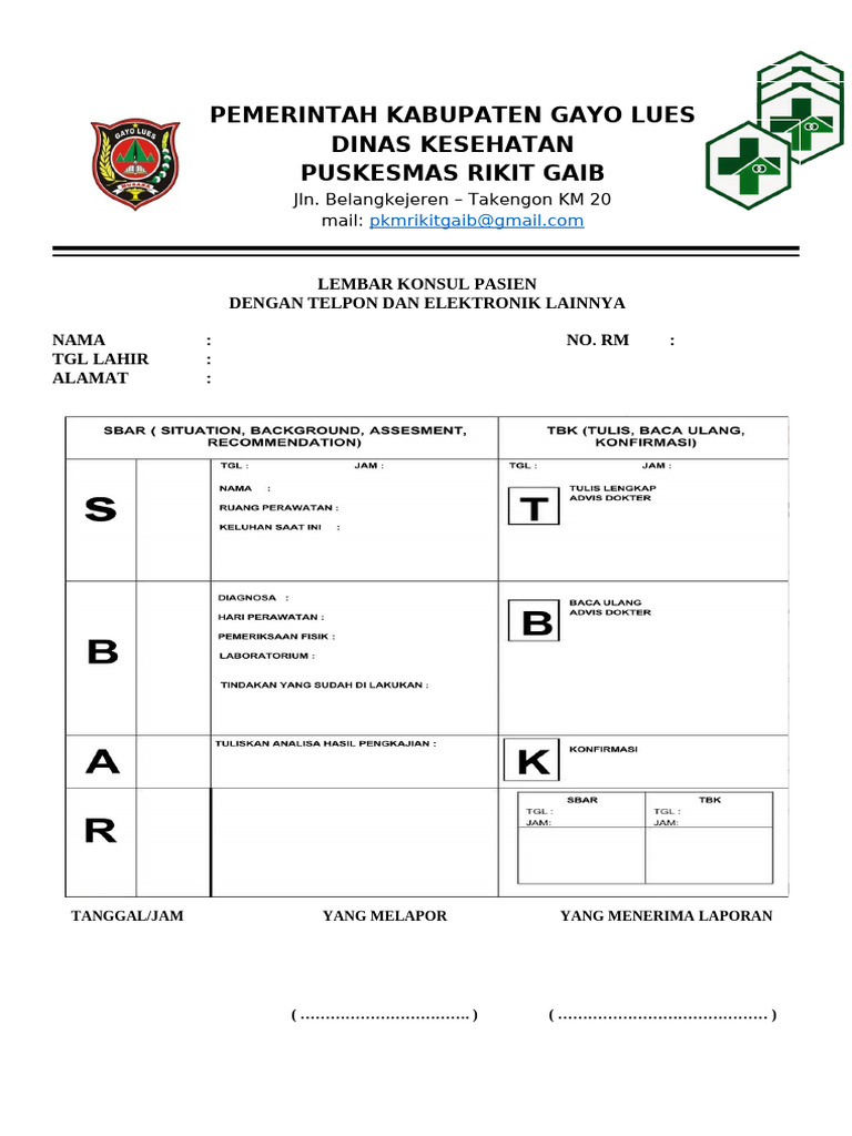 Lembar Konsul Pasien Puskesmas Rikit Gaib | PDF