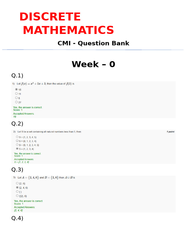 CMI (Discrete Mathematics - Question Bank) | PDF