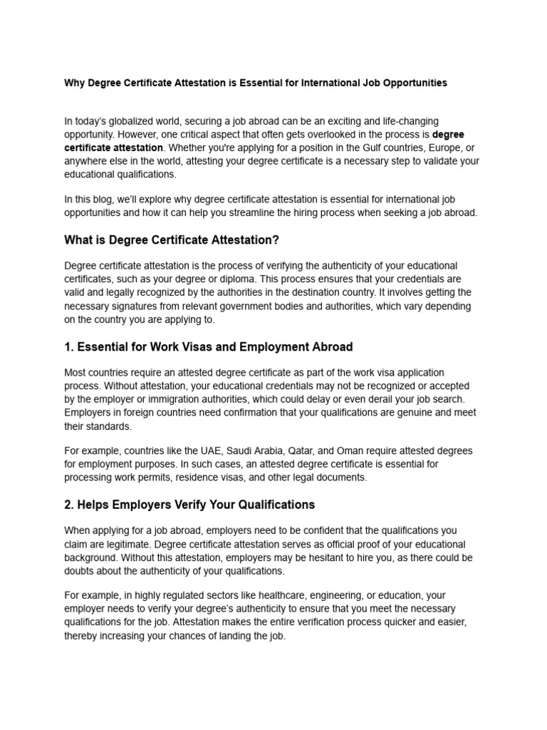 Importance of Degree Certificate Attestation | PDF | Travel Visa ...