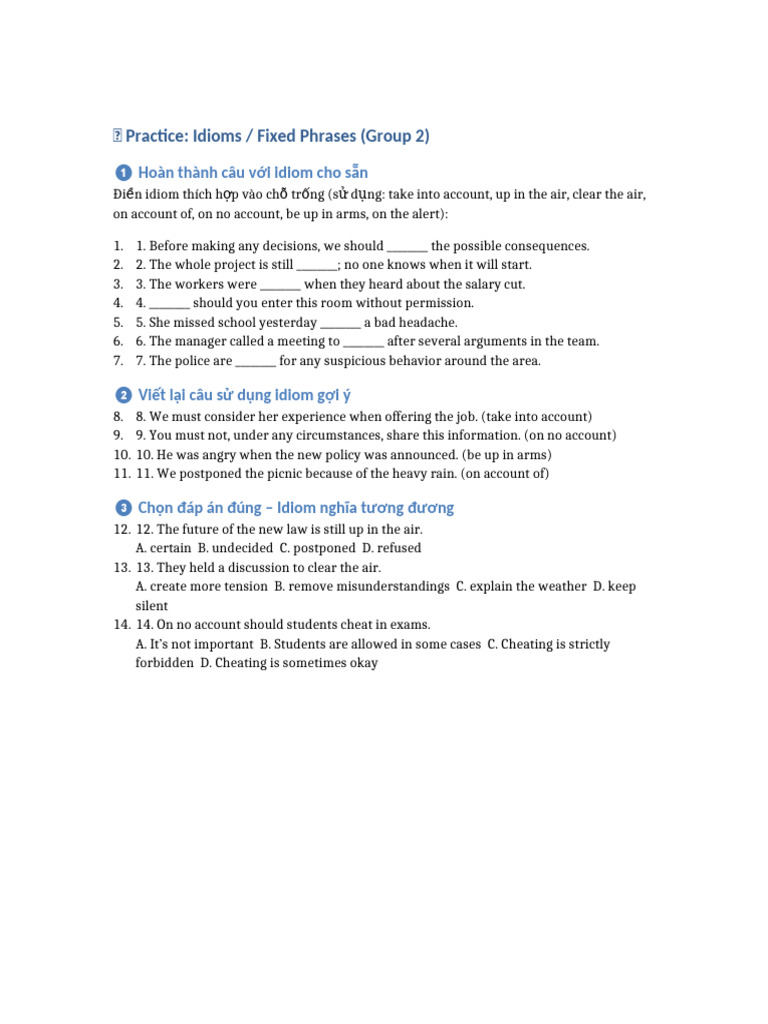 Practice Idioms Group2 | PDF