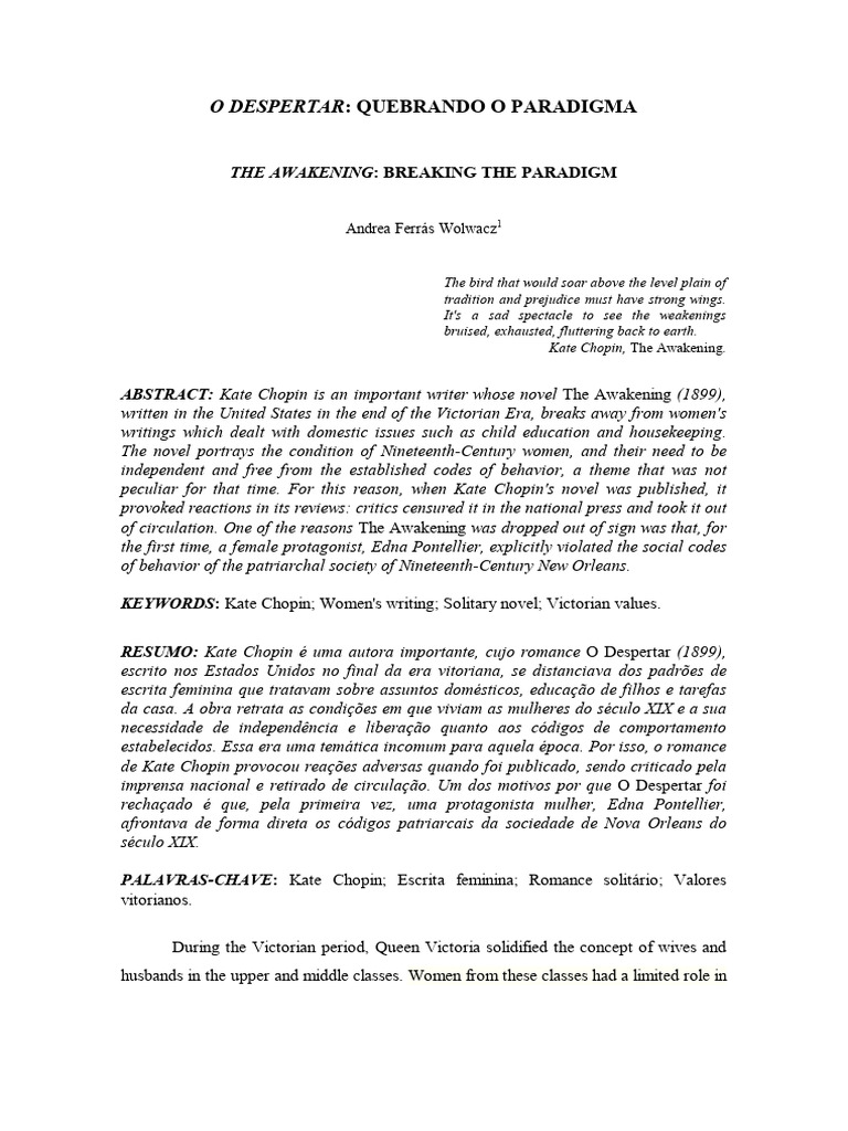 Kate Chopin's The Awakening Analysis | PDF | The Awakening (Chopin Novel)