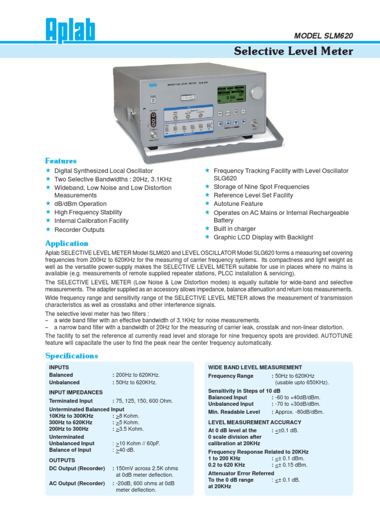 SLM620 - Selective Level Meter | Bandwidth (Signal Processing) | Decibel