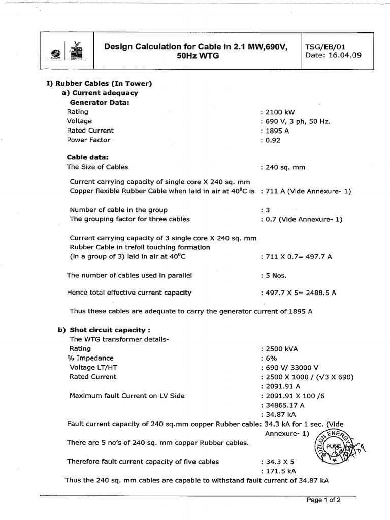 Design Calculation For Cables | PDF