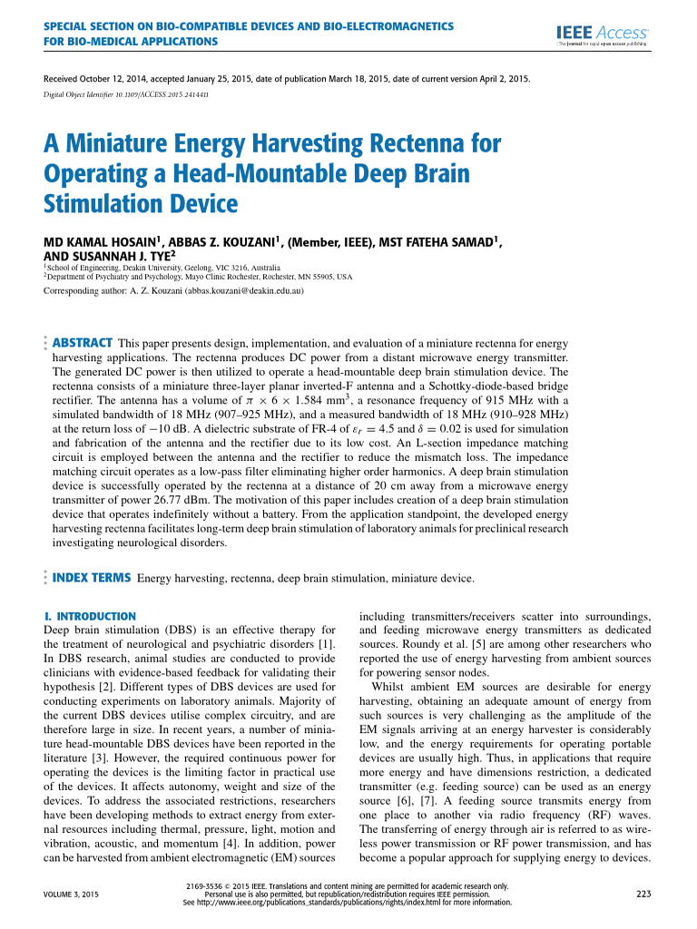 A Miniature Energy Harvesting Rectenna For Operating A Head-Mountable ...