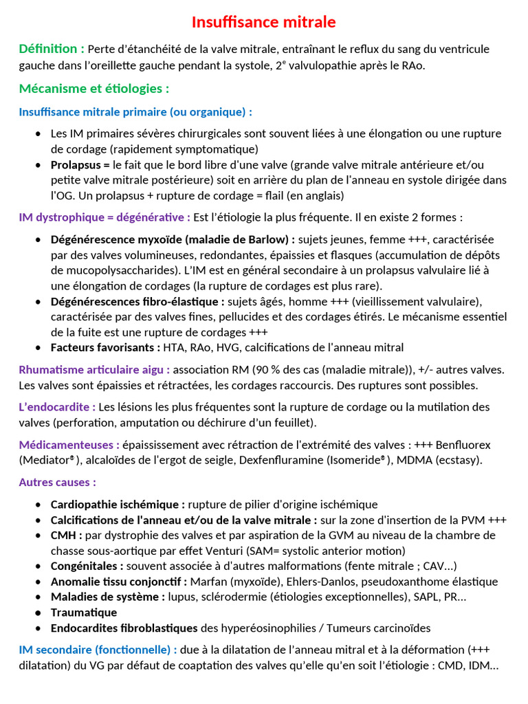 Insuffisance mitrale grade 3 : causes et effets | PDF | Spécialités ...