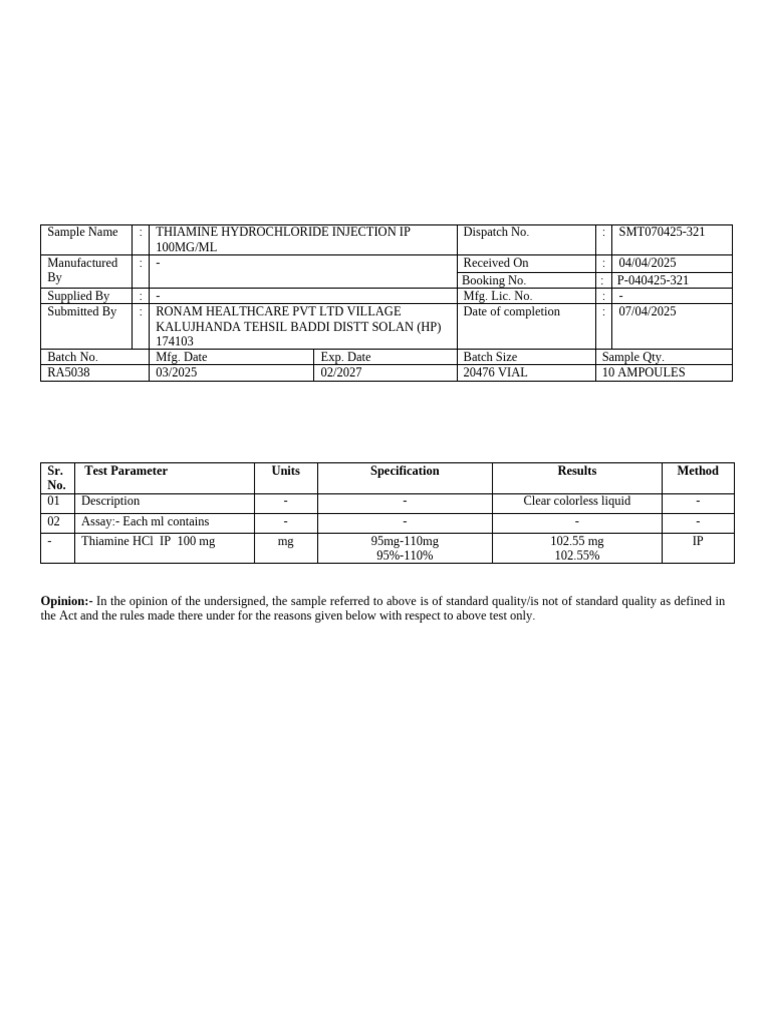 Thiamine HCL Inj | PDF