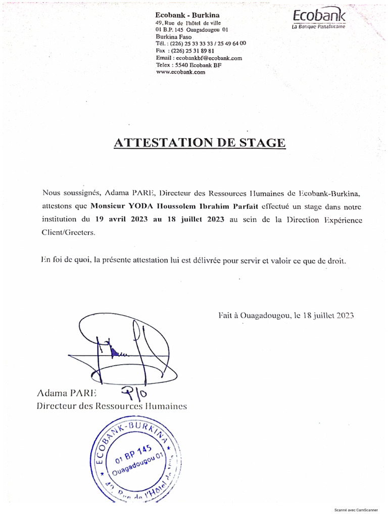 Attestation de Stage | PDF