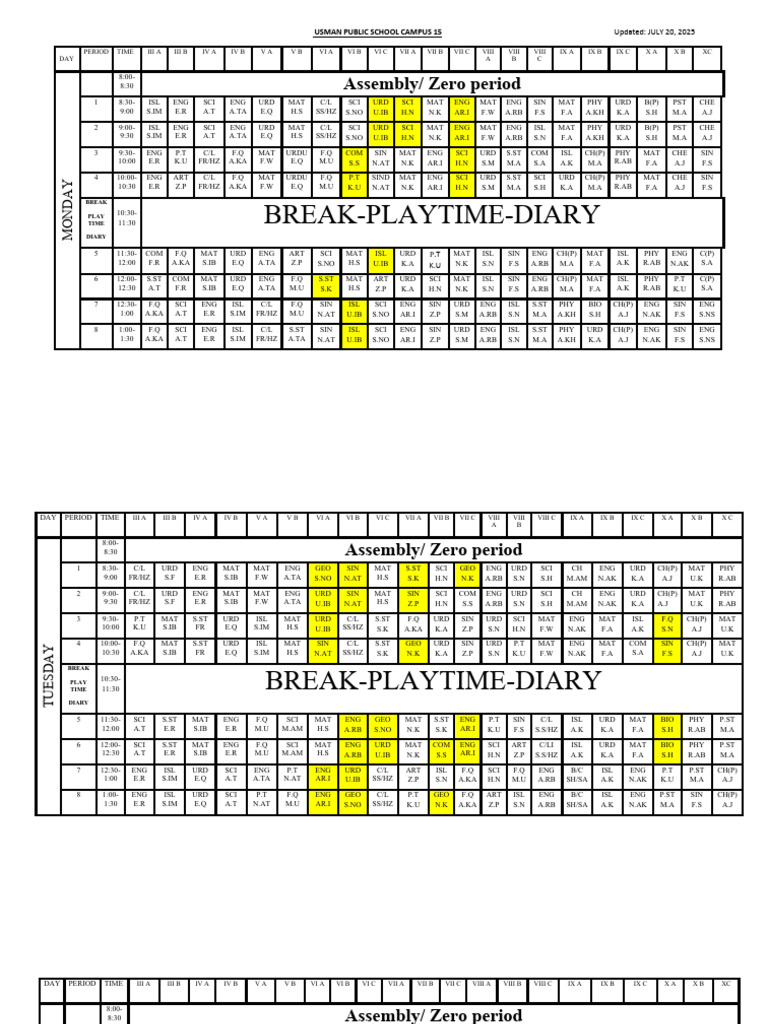 Mid Term Timetable Session 2025-26 (Updated On 20th July) | PDF