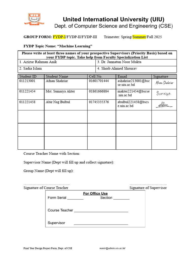 FYDP I Group Form | PDF