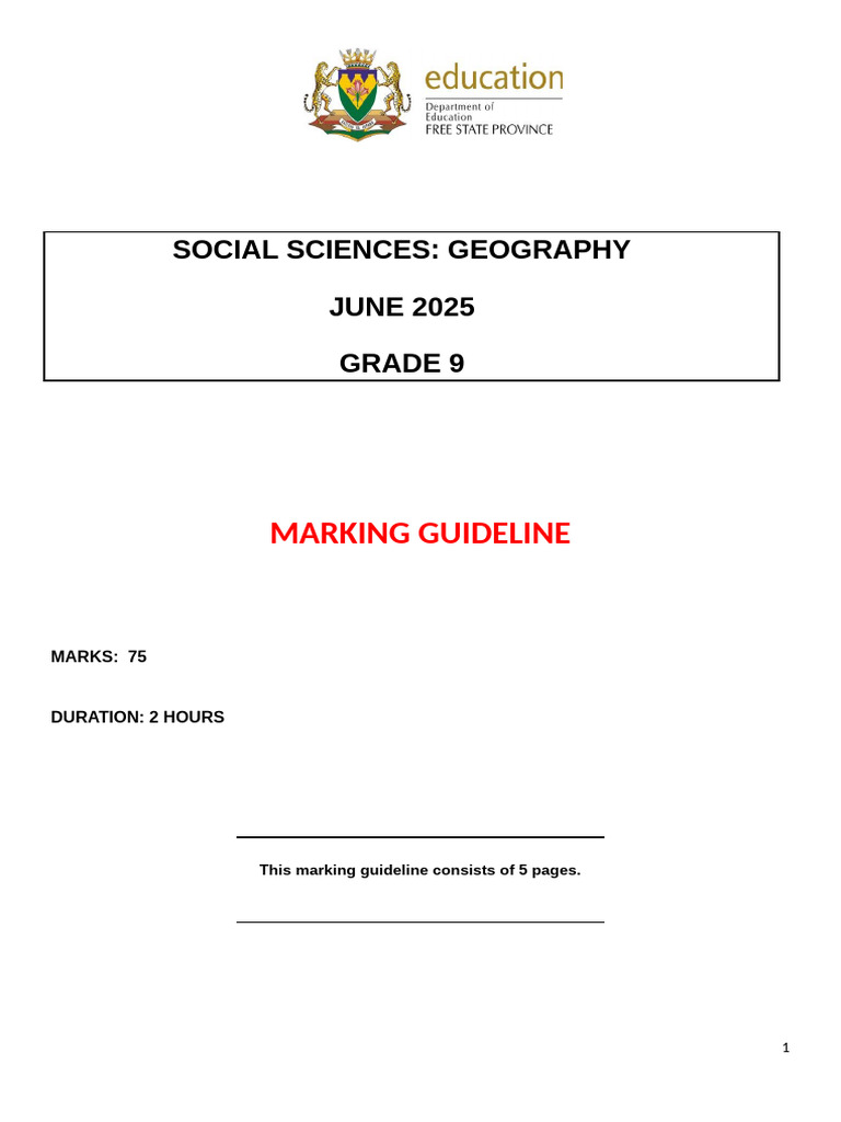 GR 9 Geography June 2025 Marking Guideline To PSC Final - 01 June | PDF ...