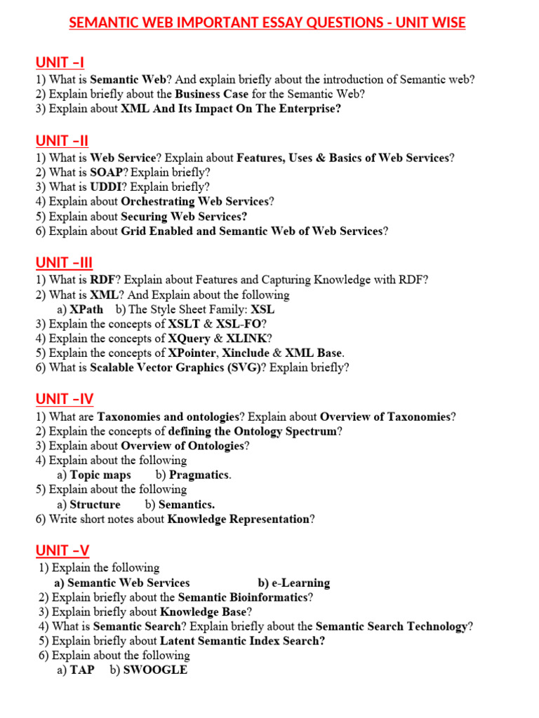 Semantic Web Important Ques For Final Sem Exam Unit Wise | PDF