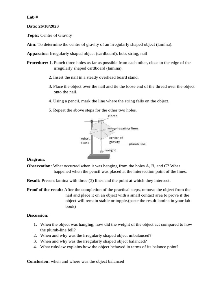 Csec Physics Sba Lab Center of Gravity 2 | PDF