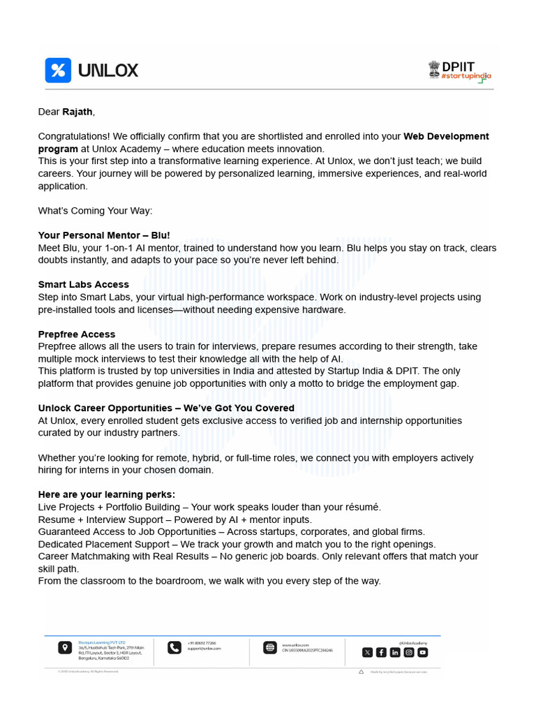 Confirmation Letter - Rajath | PDF | Résumé | Learning