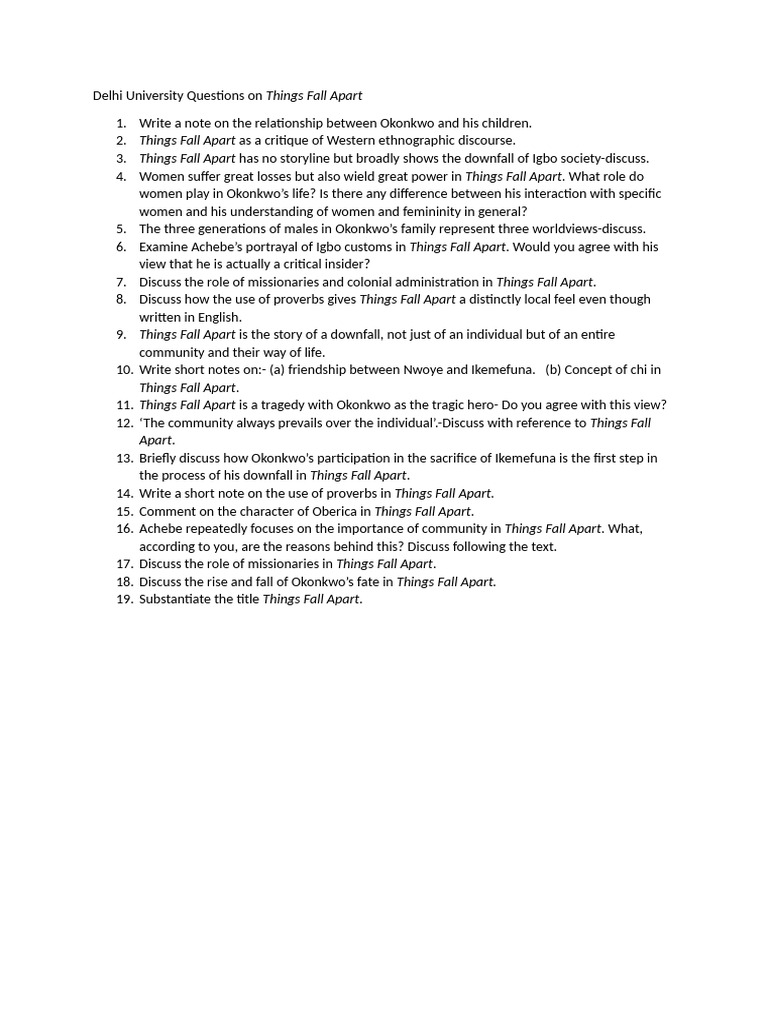 Discussion Questions on Things Fall Apart | PDF