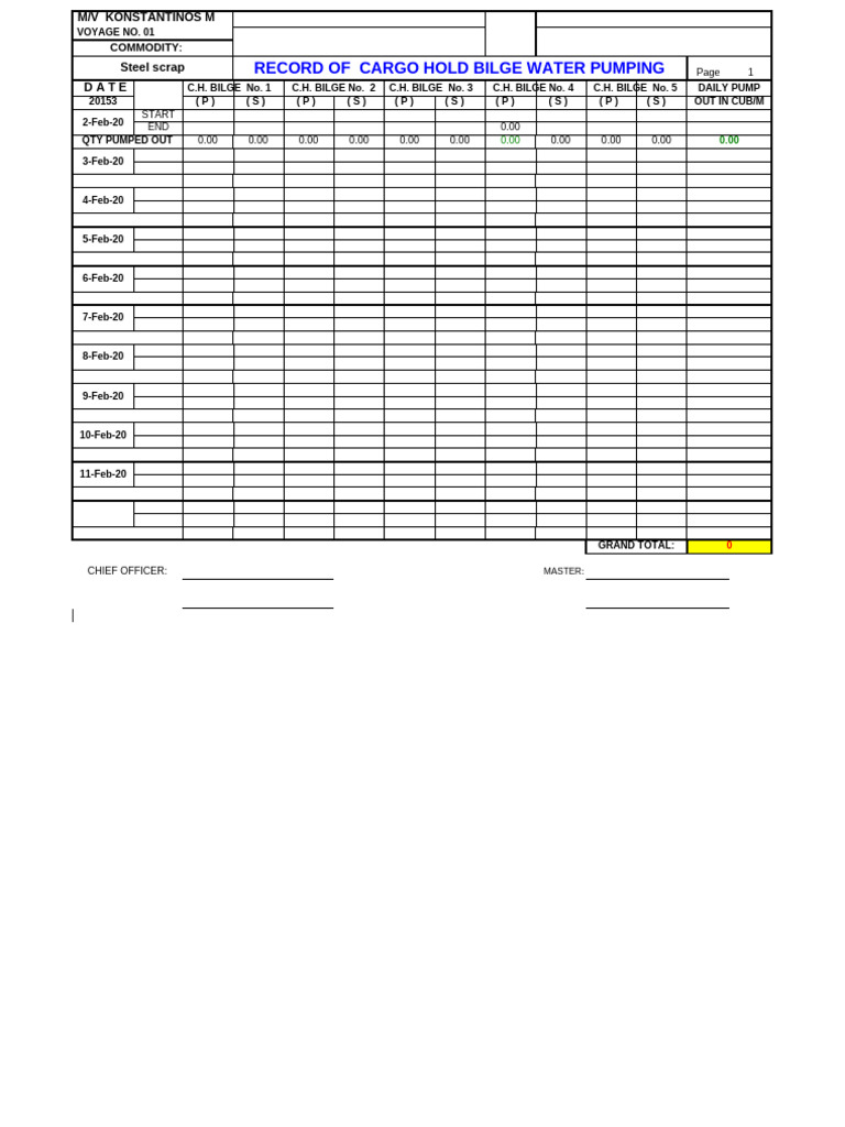 FF - Bilge Pumping Record (Sample) | PDF