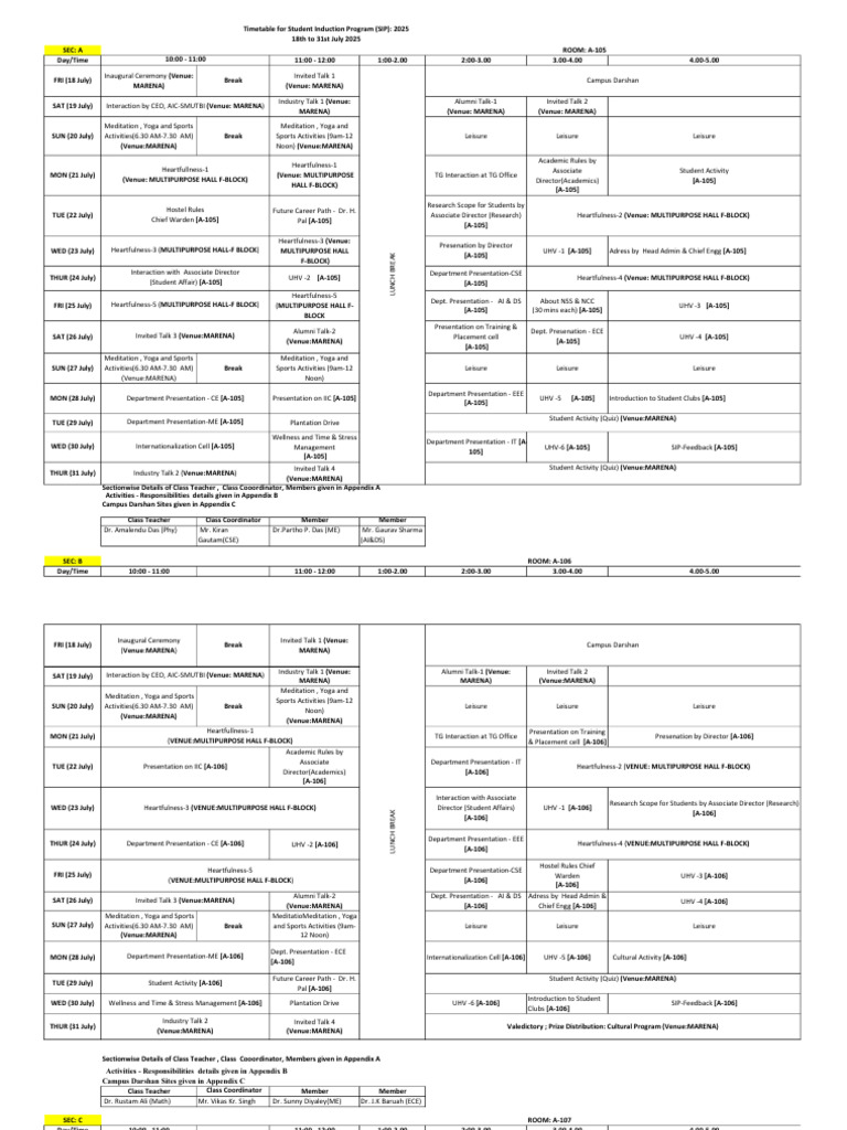 SIP 2025 Timetable Overview | PDF | Meditation | Yoga