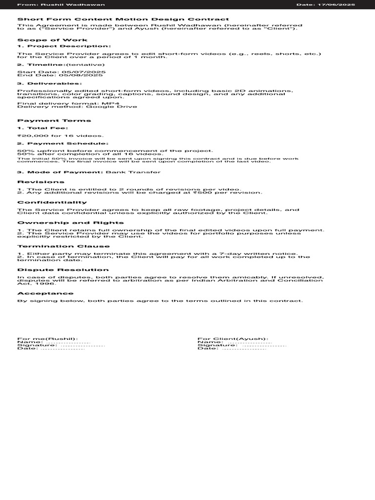 Short Form Contract | PDF