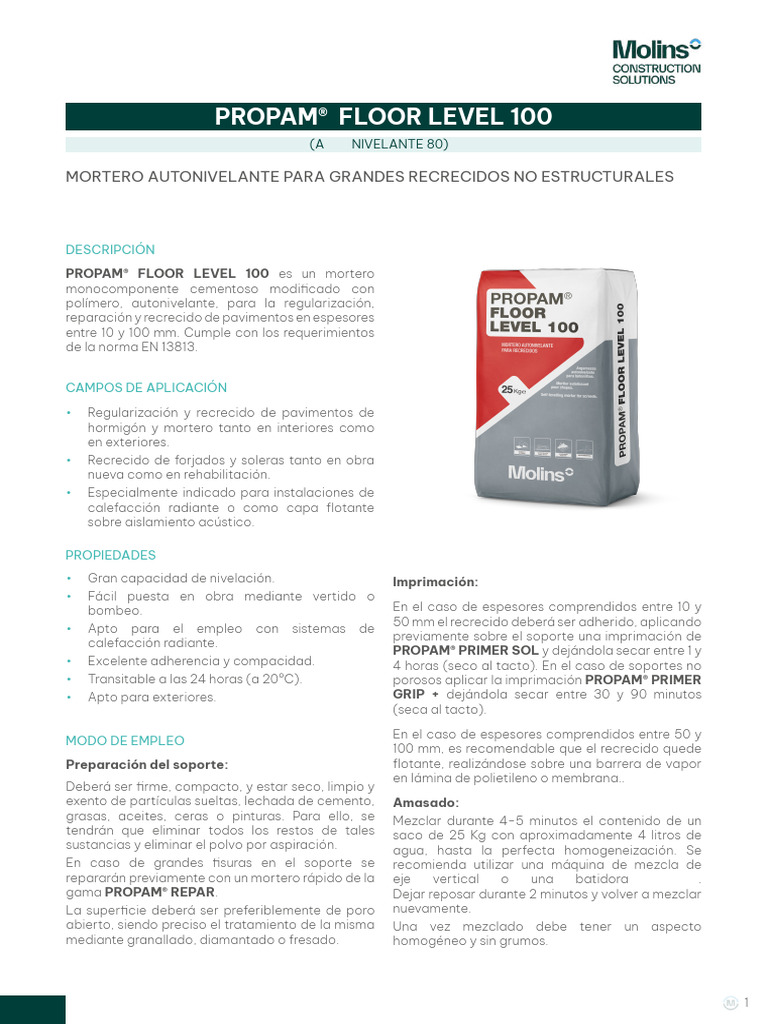 Propam Floor Level 100-Documentacion-Ficha Tecnica | PDF | Agua | Hormigón