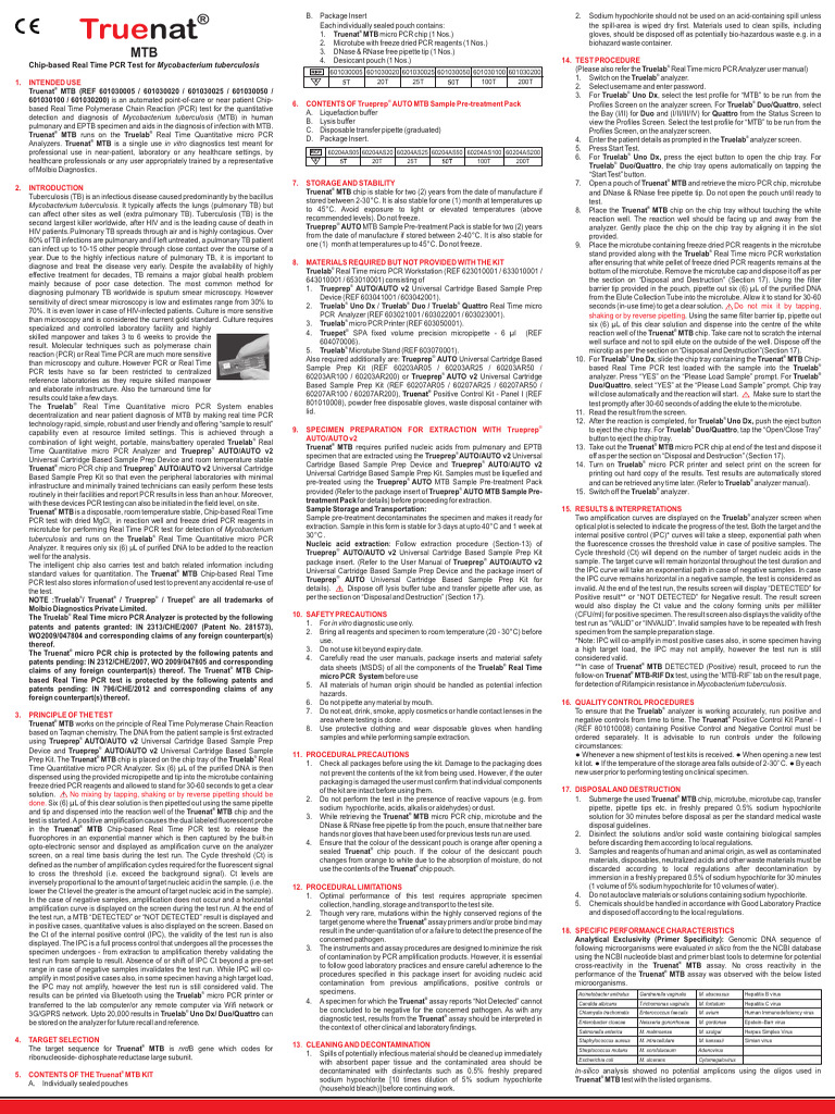 Truenat MTB Micro PCR Test Kit Guide | PDF | Polymerase Chain Reaction ...