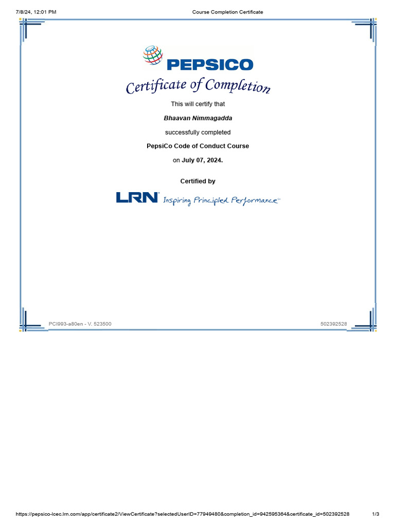 PepsiCo Code of Conduct Certification | PDF | Conflict Of Interest ...