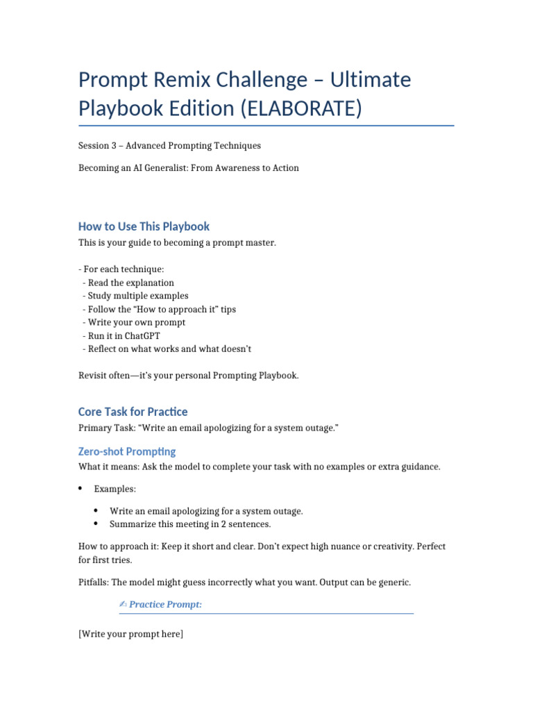Prompt Remix Playbook Elaborate | PDF | Computing | Learning