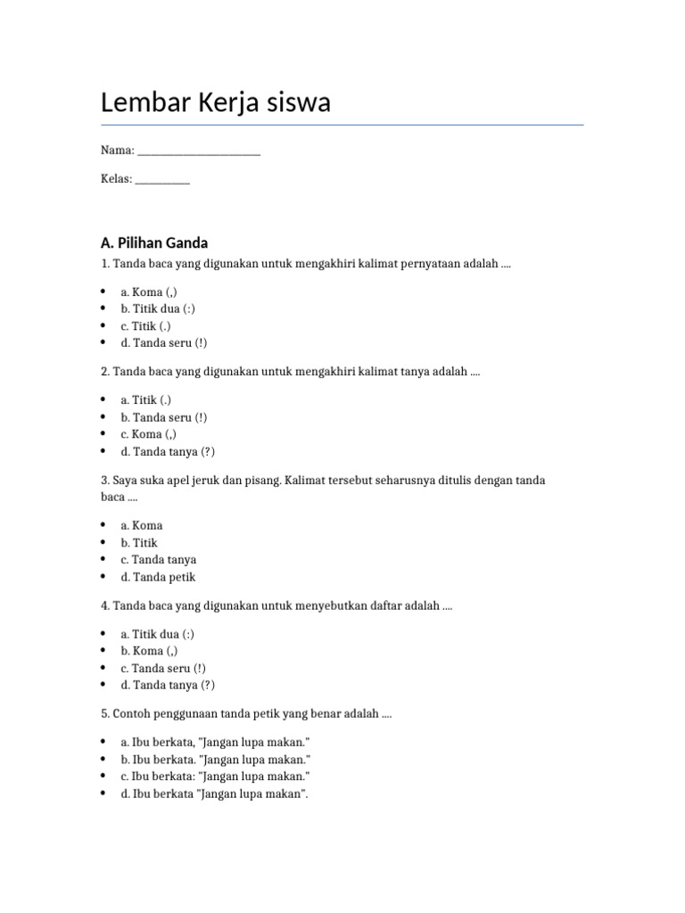 Soal Latihan Tanda Baca Kelas 3 | PDF
