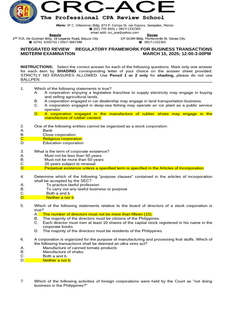 RFBT Midterms | PDF | Dividend | Preferred Stock
