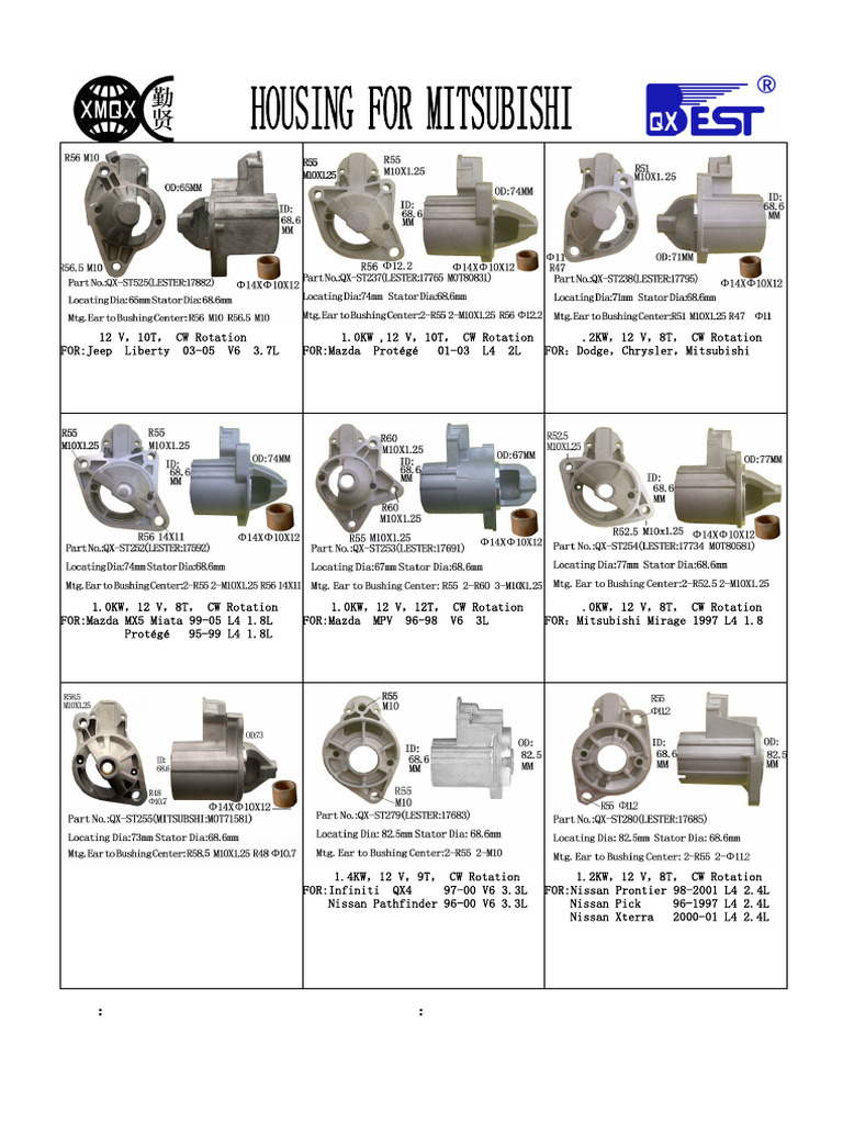 Mitsubishi Starter Housing Specifications | PDF | Dodge | Pickup Truck