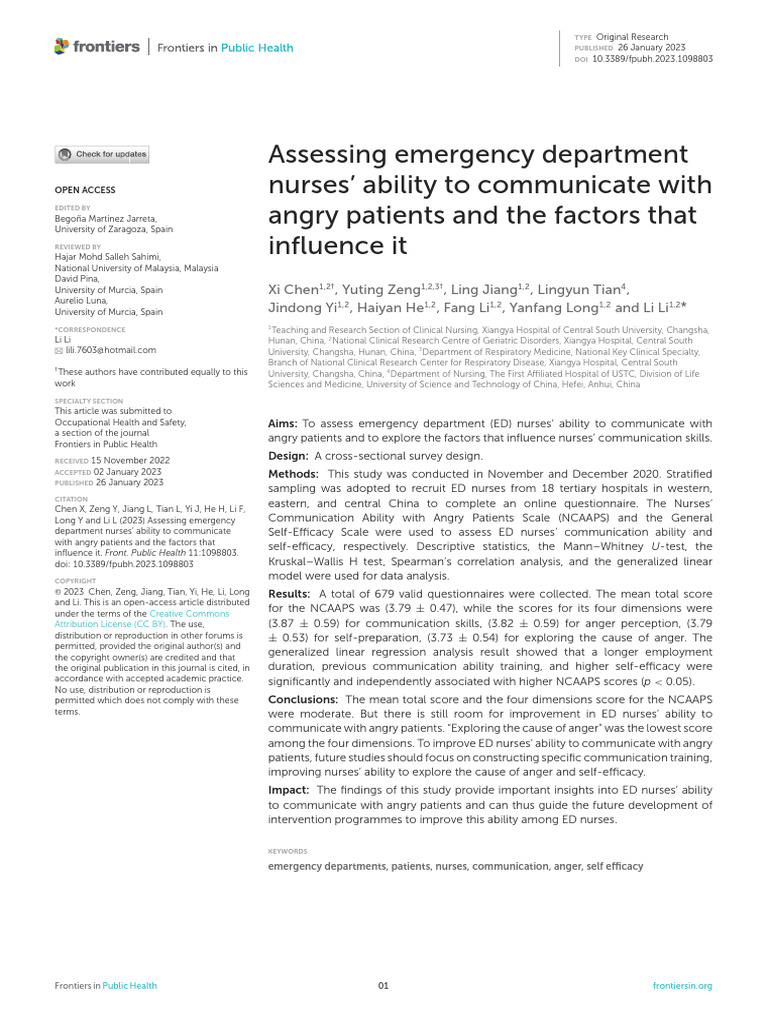 Assessing Emergency Department Nurses' Ability To Communicate With ...