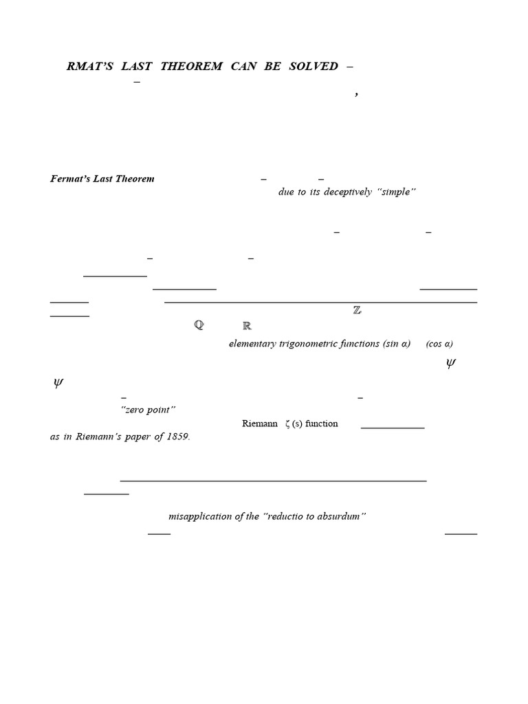Fermats Last Theorem Can Be Solved As TH | PDF | Fermat's Last Theorem ...