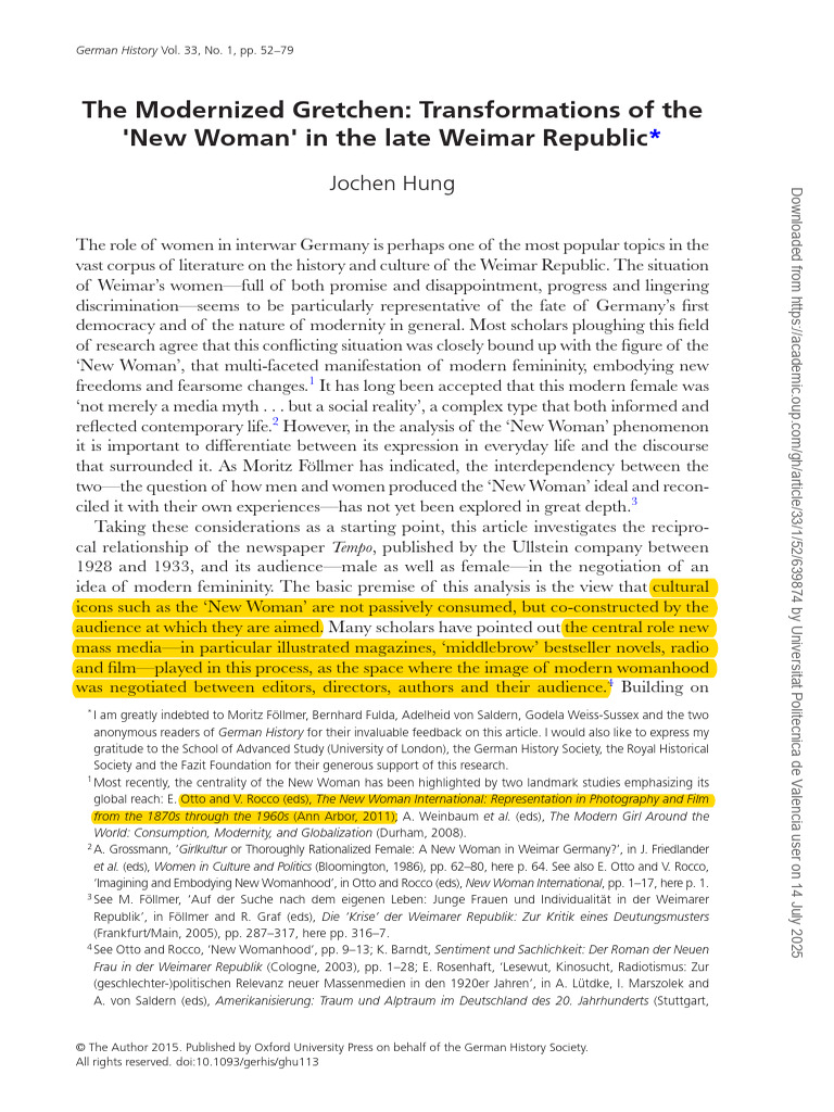 New Woman in The Late Weimar Republic | PDF | Gender Role | Feminism