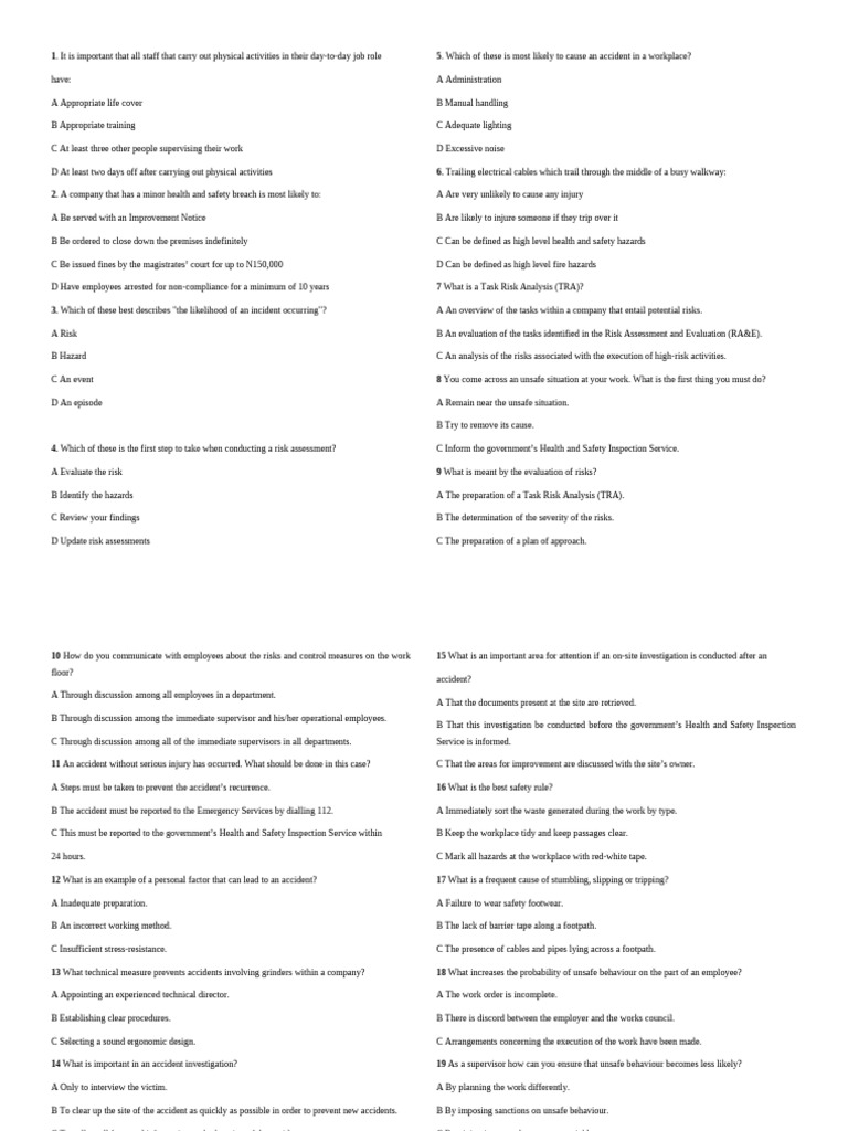 Hse Questions A3 | PDF | Occupational Safety And Health | Occupational ...