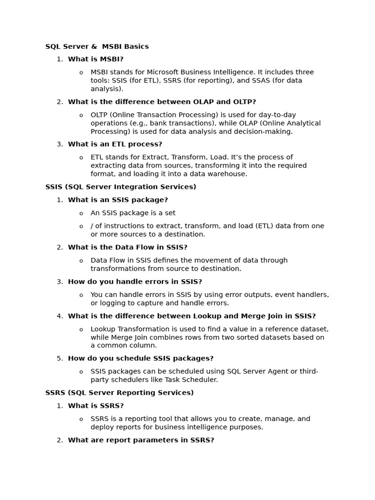 Msbi Interview Questions | PDF | Microsoft Sql Server | Computer Data