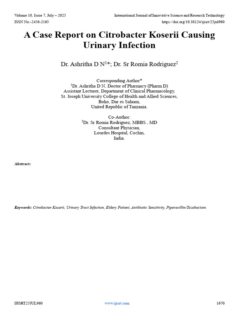 A Case Report On Citrobacter Koserii Causing Urinary Infection | PDF ...