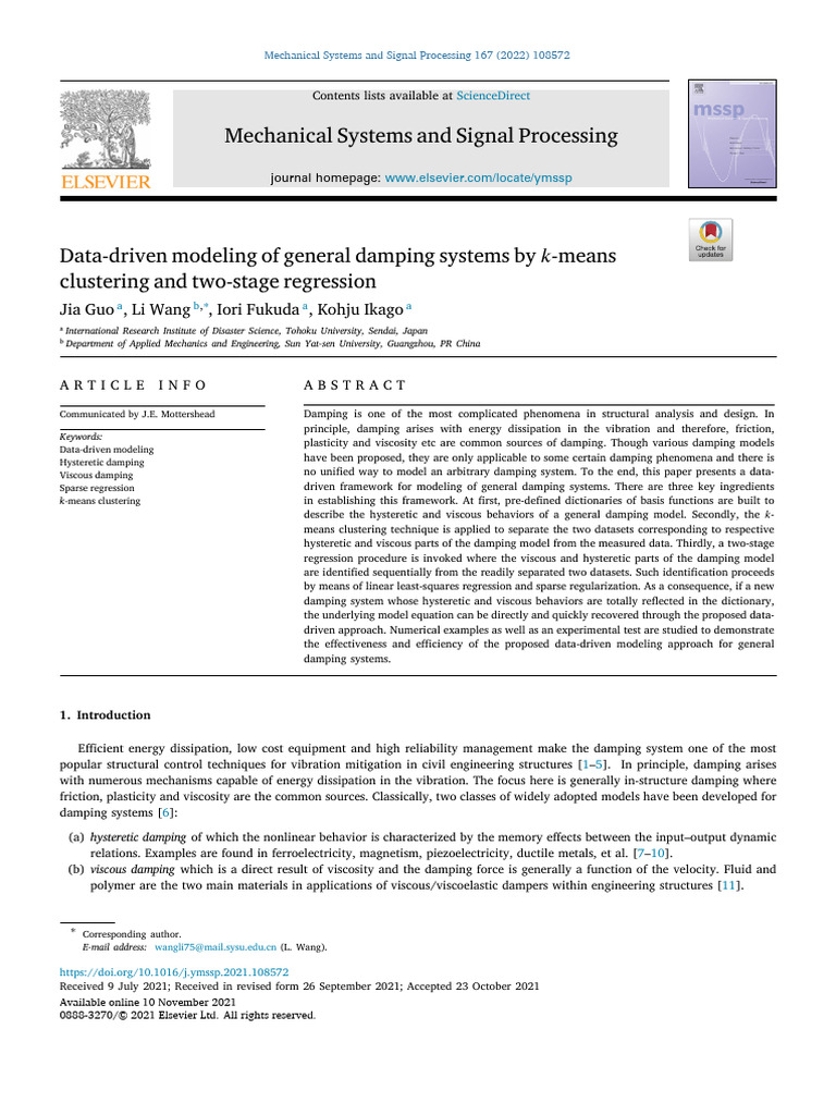 Data-Driven Modeling of General Damping Systems by ?-Means | PDF | Damping | Akaike Information ...