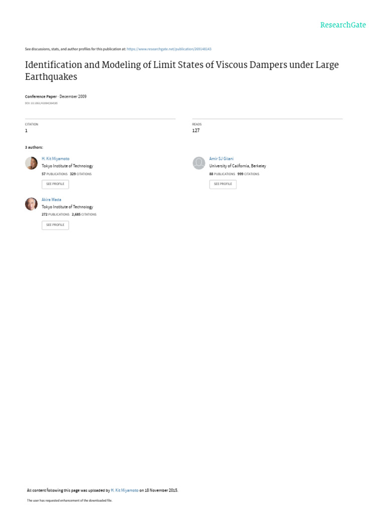 Identificationand Modelingof Limit Statesof Viscous Dampersunder Large ...