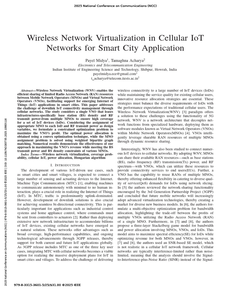 Wireless Network Virtualization in Cellular IoT Networks For Smart City Application | PDF ...