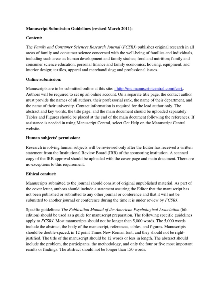  Manuscript Submission Guidelines Institutional Review Board Academia