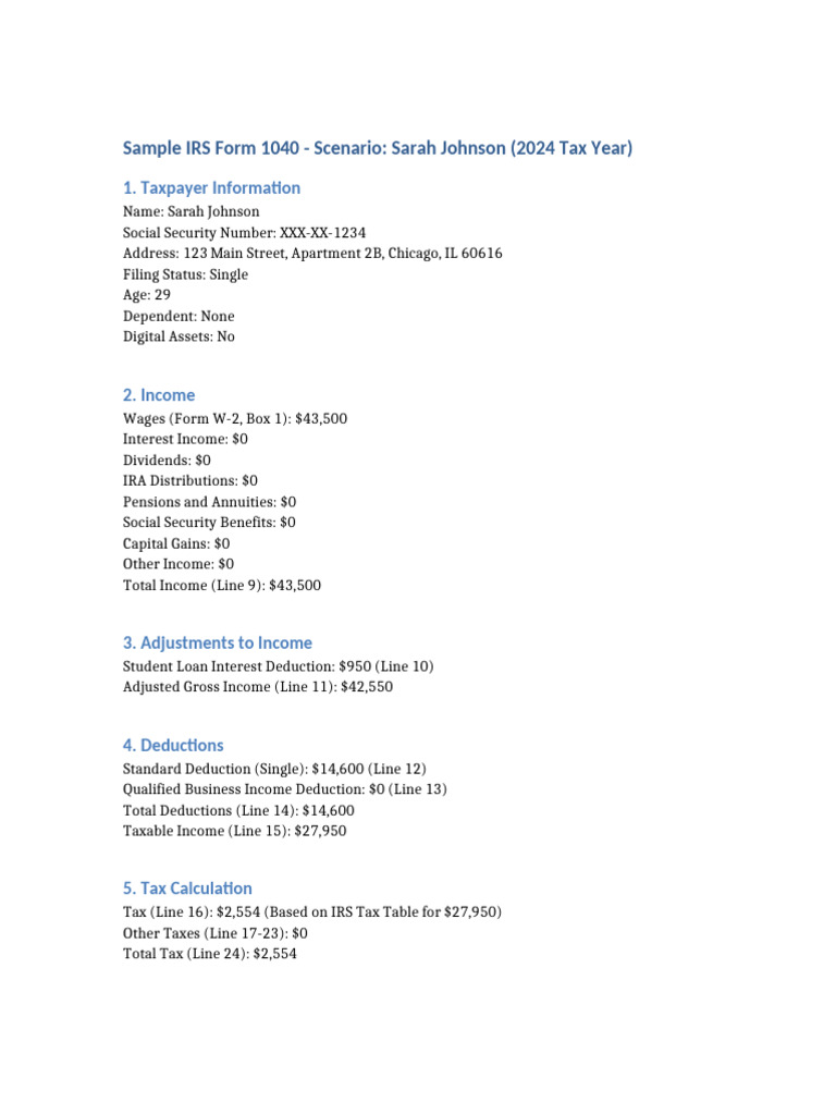 Sample Form 1040 Sarah Johnson | PDF