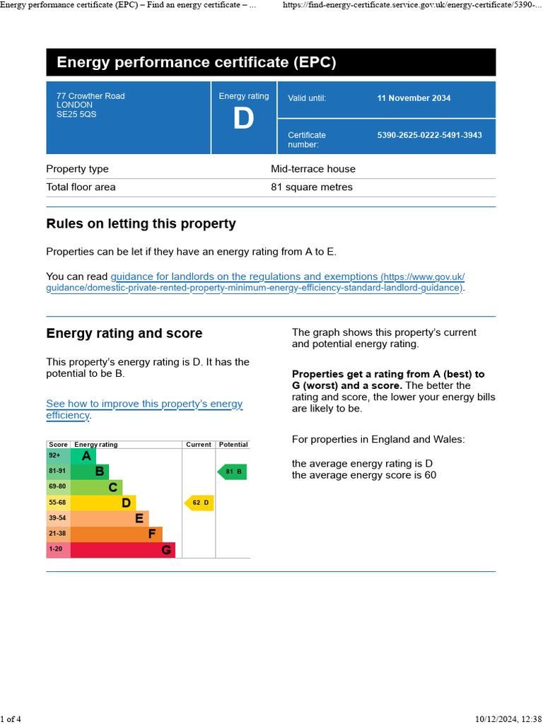 Energy Performance Certificate (EPC) - Find An Energy Certificate - GOV ...