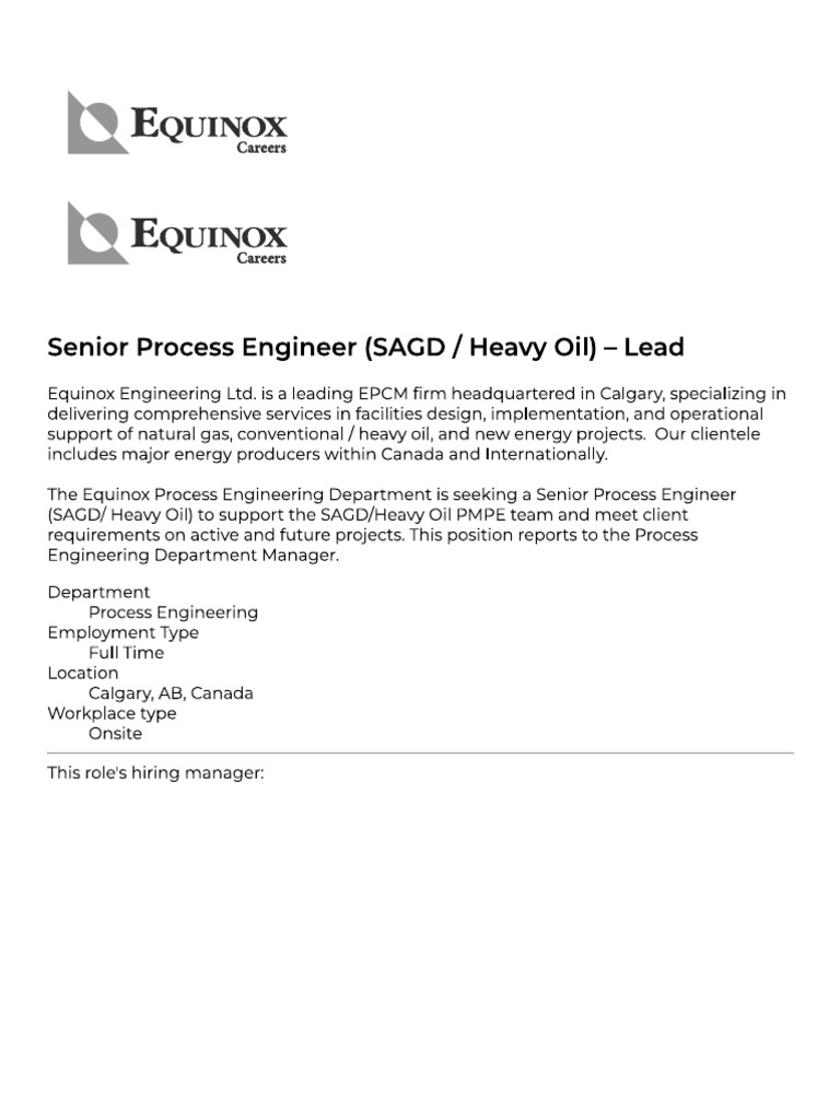 Eqx Senior - Lead Process Engineer | PDF