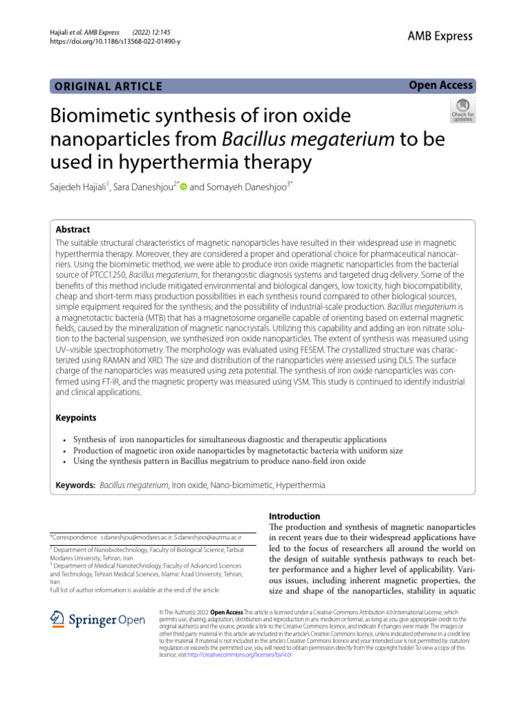 Biomimetic Synthesis of Iron Oxide | PDF | Nanoparticle | Spectroscopy
