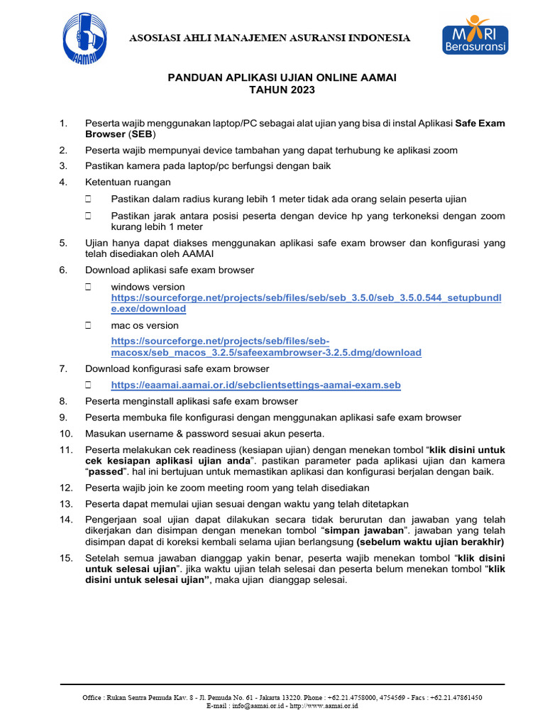 Panduan Ujian Online AAMAI 2023 | PDF