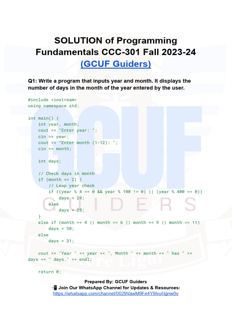SOLUTION of Programming Fundamentals CCC-301 Fall 2023-24 (GCUF GUIDERS ...